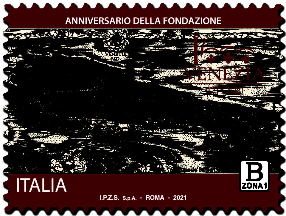Francobollo celebrativo di Poste Italiane per i 1600 anni di Venezia ...